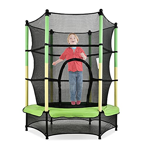 MengK FCH Kinder Trampolin Jumper 140 cm mit gepolsterten Stangen und Sicherheitsnetz, Gelb und Grün