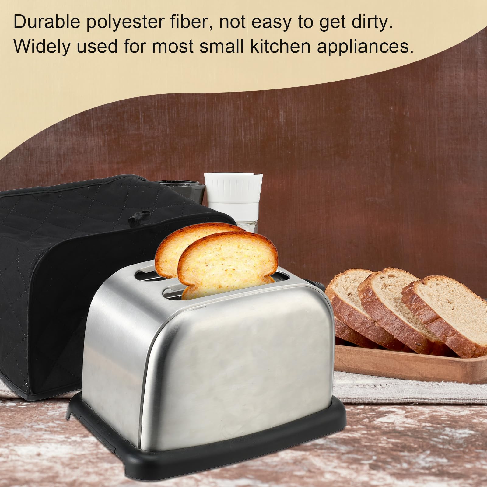 Toaster Cover 2 Slice, Two Slice Bread Machine Cover Quilted Toaster Covers Bread Maker Cover Universal Size Kitchen Appliance Cover Polyester and Cotton Quilted, Dust and Fingerprint Protection Black