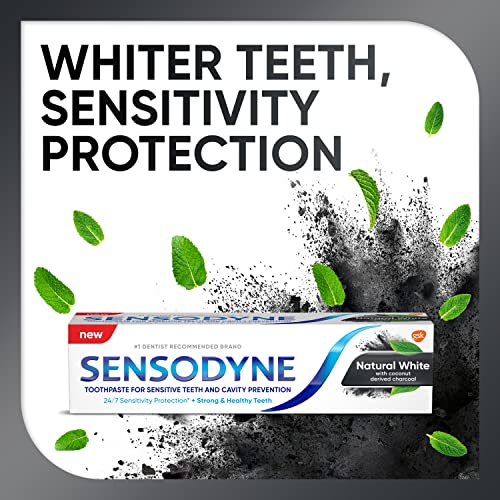 Sensodyne Toothpaste for Sensitive Teeth, Natural White with Coconut Derived Charcoal, Strong and Healthy Teeth, 2.7 Ounce (Pack of 3), Total: 8.1 Ounce