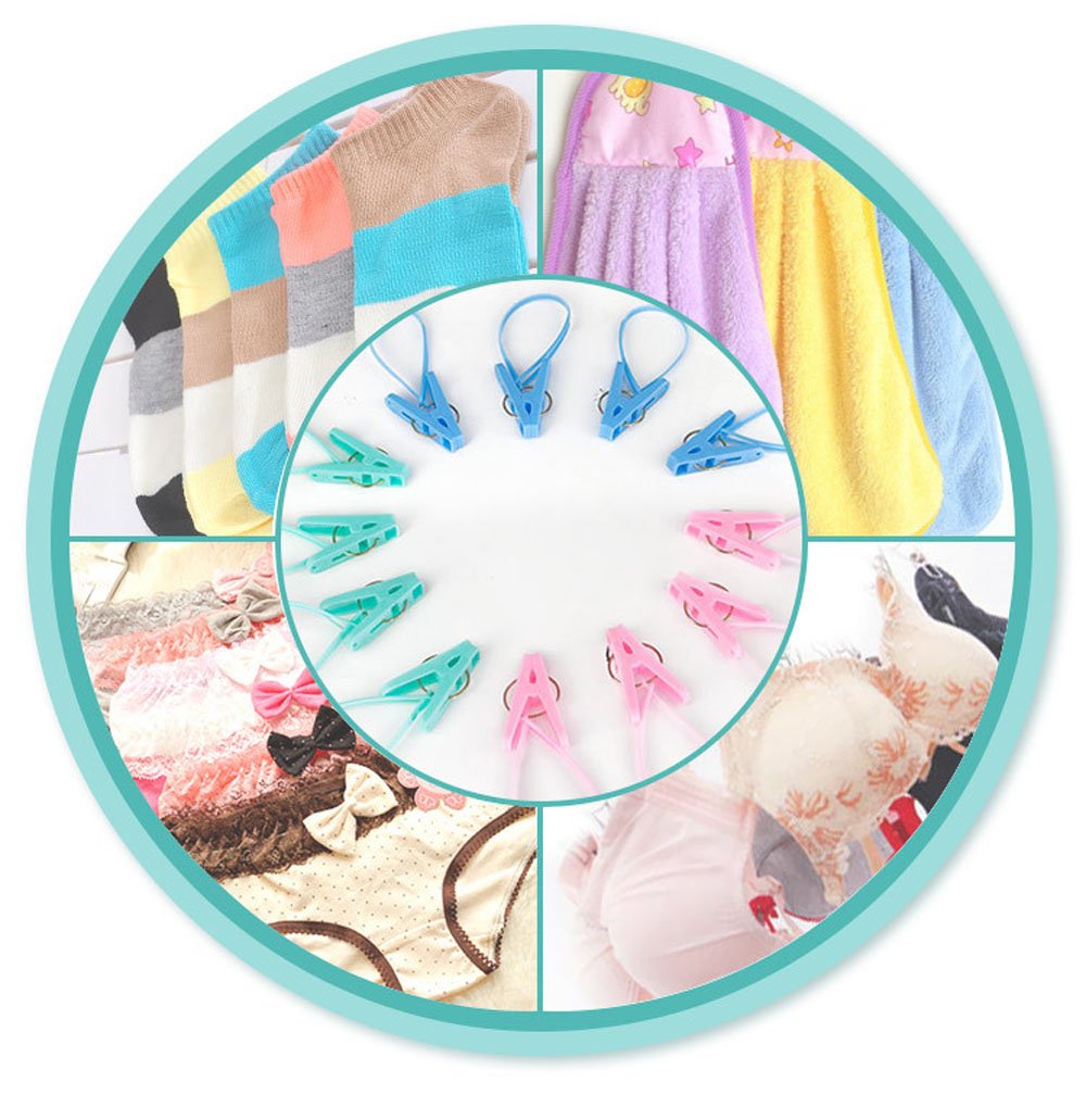 yueton Pack of 12 Clothes Peg Clip Pins Rope Hanging Clothesline Windproof Hanger (Multicolor)