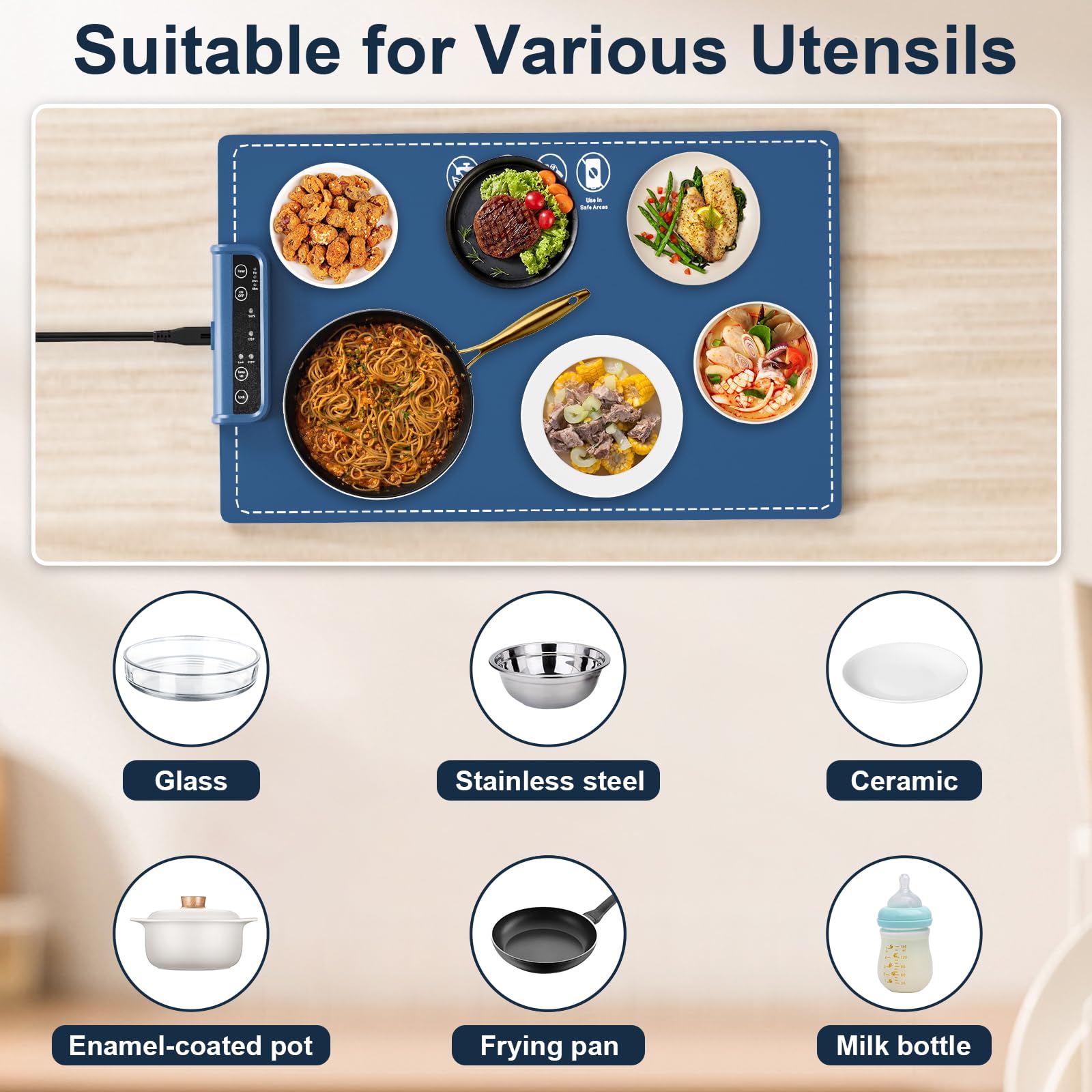 Upgrade Electric Warming Tray - Portable Warming Tray with Full Surface Heating, 3 Temperature Settings, Timer & Safety Lock,Versatile Heating Mat for Food, Food Warmer Mat for Parties & Everyday Use