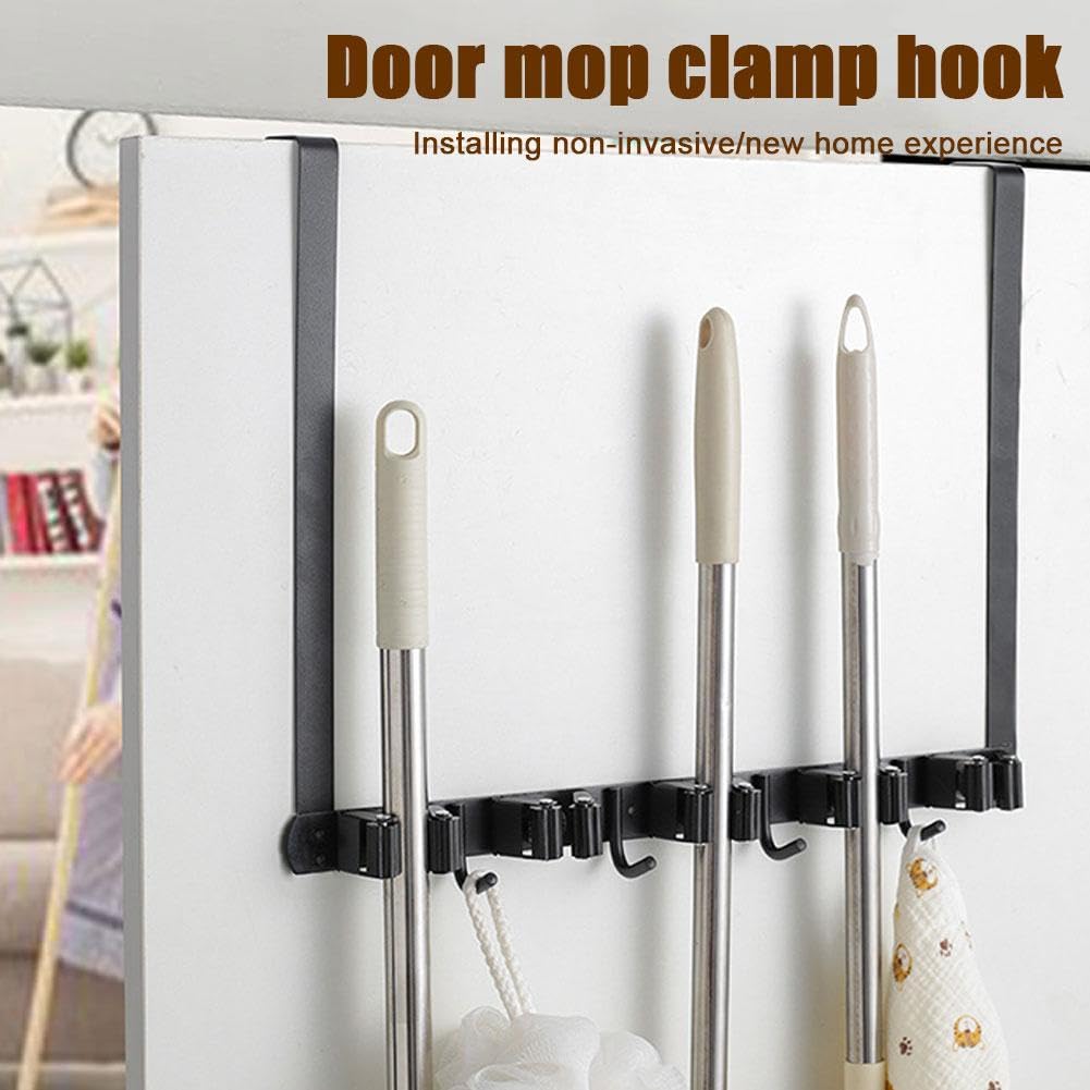 QHUDLV Broom Holder Over The Door,Mop and Broom Holder with Over Door Hook,Wall Mount Broom Storage Tool Organizer Garage Organization and Storage Utility Rack,-Rake, Shovel, Mop Hanger