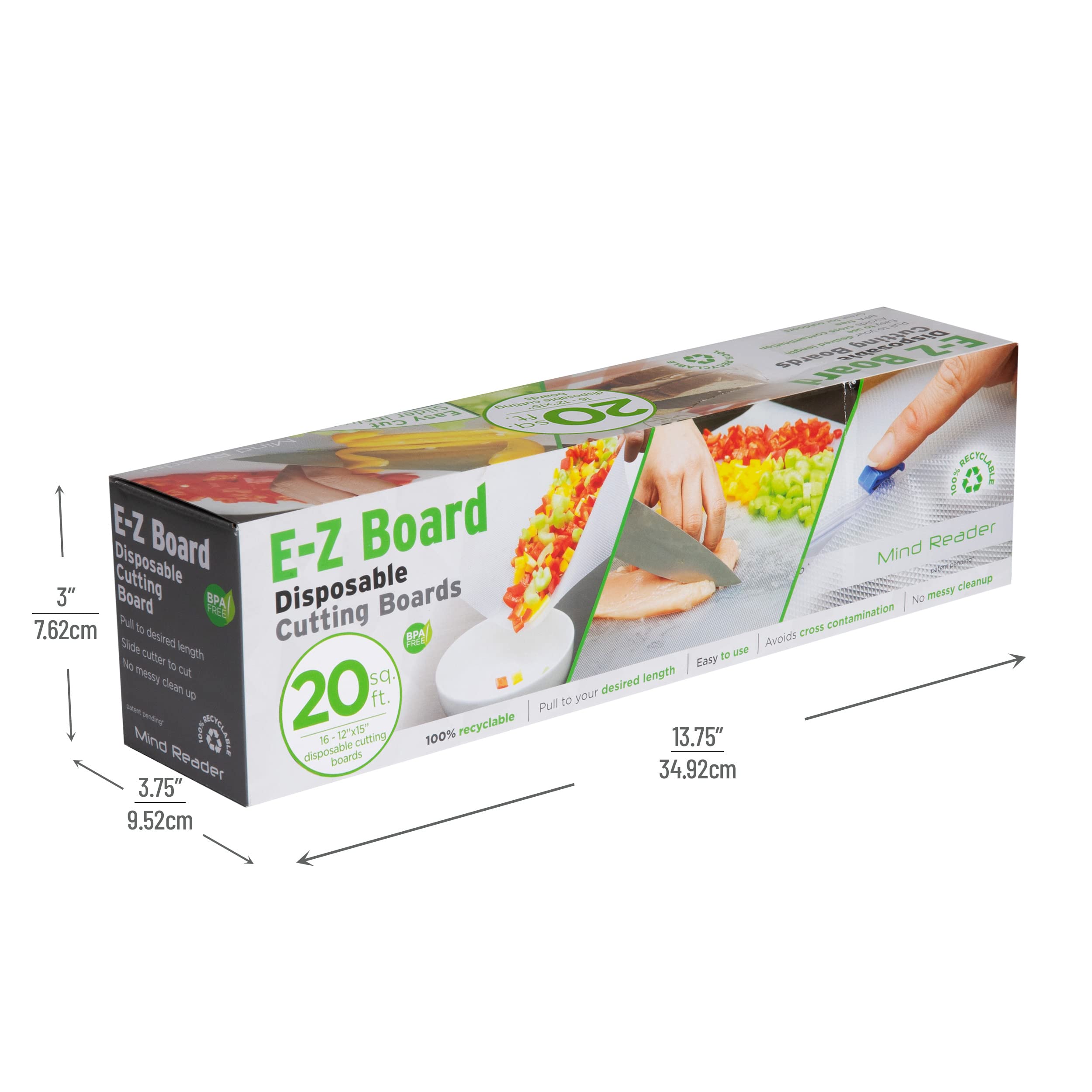 Mind Reader E-Z Board Disposable Plastic Cutting Board, Flexible, 20 sf, Camping, 13.75"L x 3.125"W x 3.75"H, 5 Pack, Clear