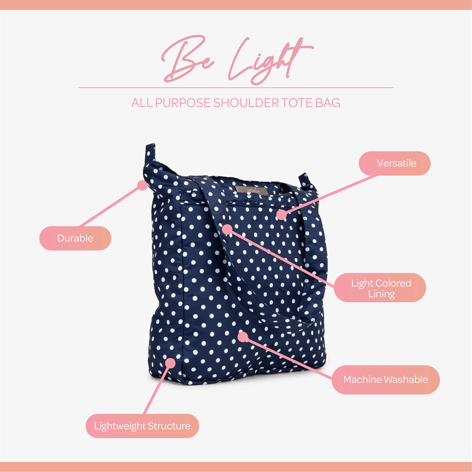 JuJuBe | Be Light Zippered Tote Bag | Foldable Shoulder Bag with Organization Pockets for Diapers, Gym, Travel | Navy Duchess