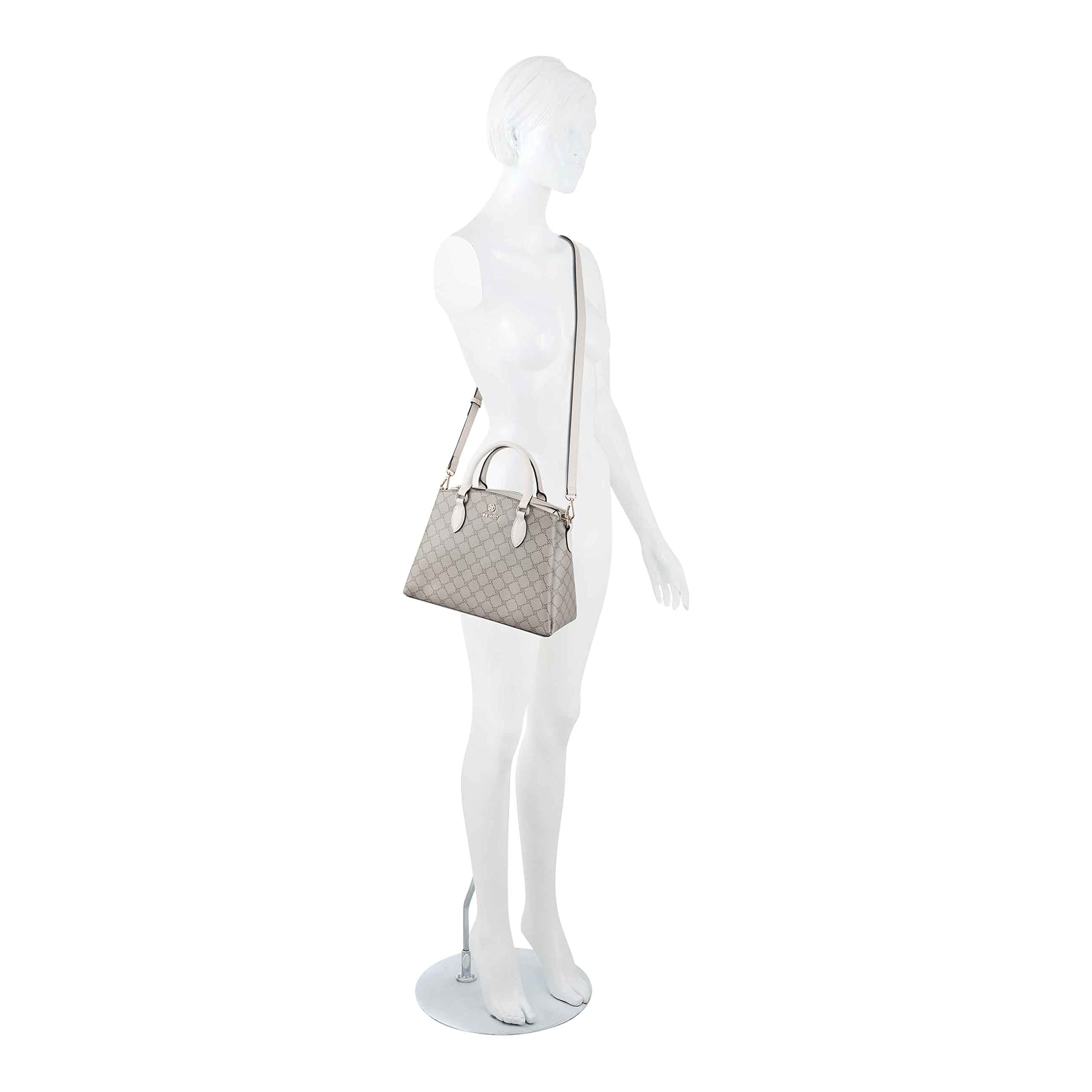 Nine West Zenith Small Triple Compartment Satchel Crossbody, Beige Logo/Milk