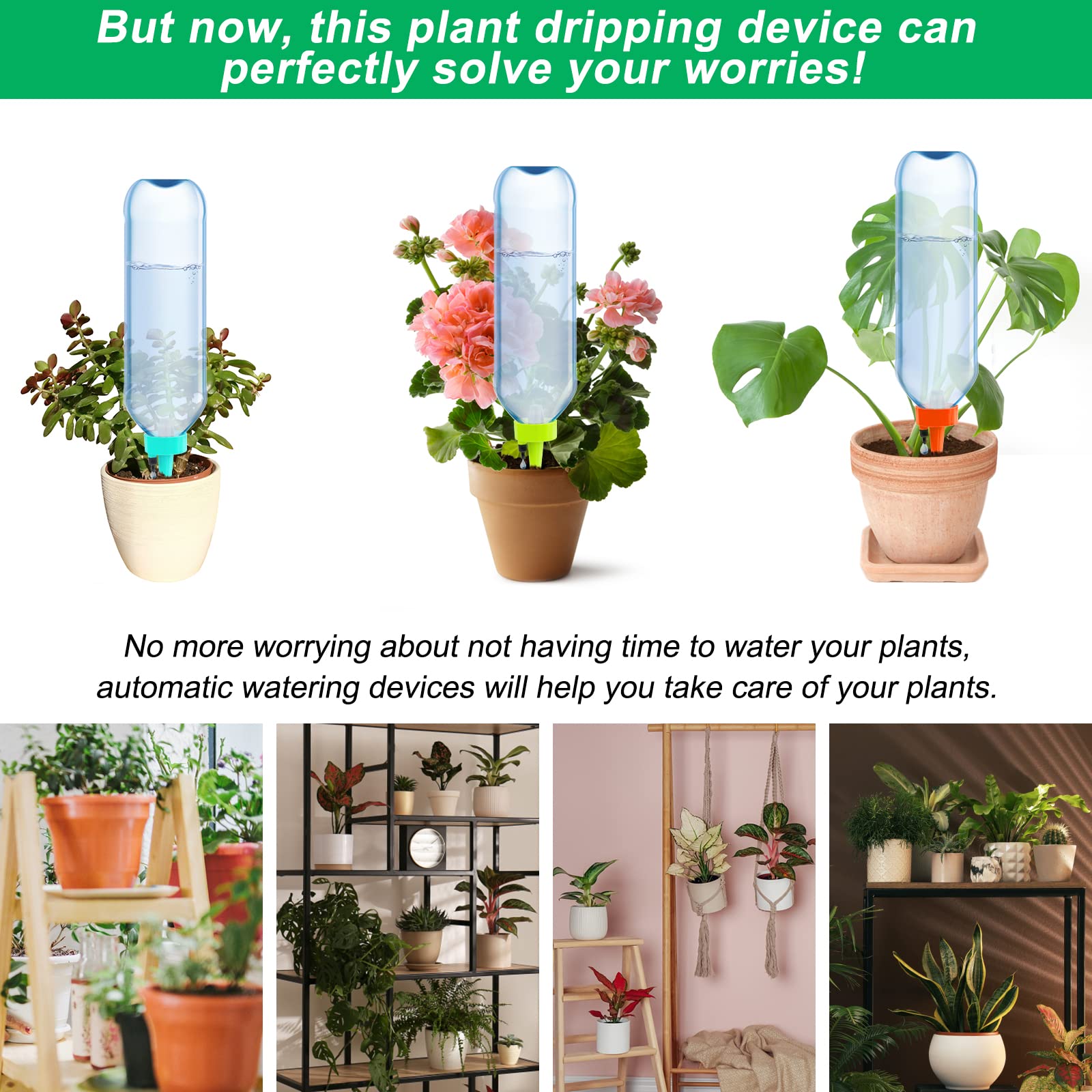 Self Plant Watering Spikes Devices: Adjustable Drip Rate Plant Watering Device with Control Valve, Unattended Automatic Watering System for Potted at Home and Vacation, Suitable for Gardens Plants Indoor & Outdoor (3)