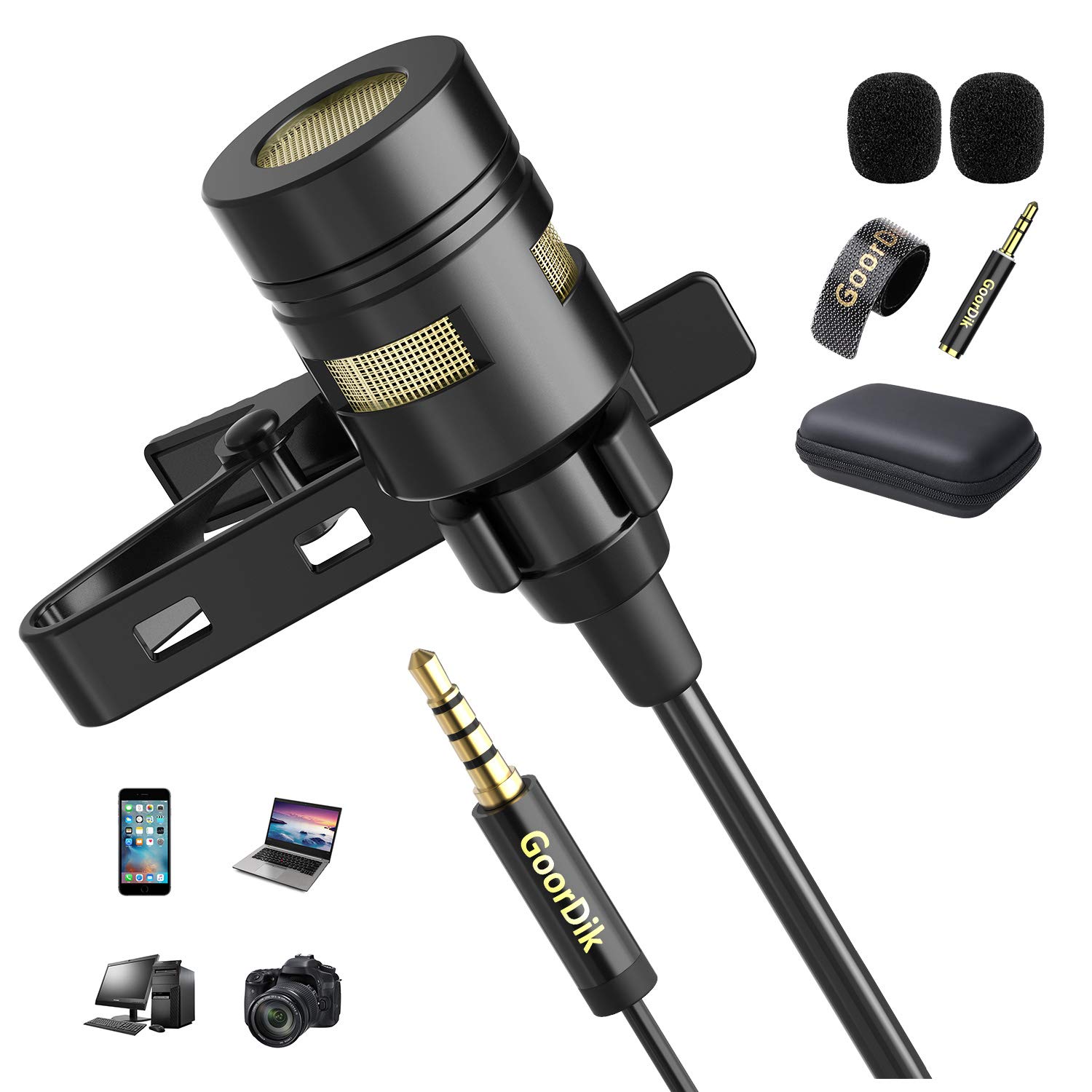 GoorDik Professional Lavalier Lapel Microphone - Noise Cancellation Omni Condenser Mic with 16 feet Cable and with Easy Clip for YouTube/Interview/Video
