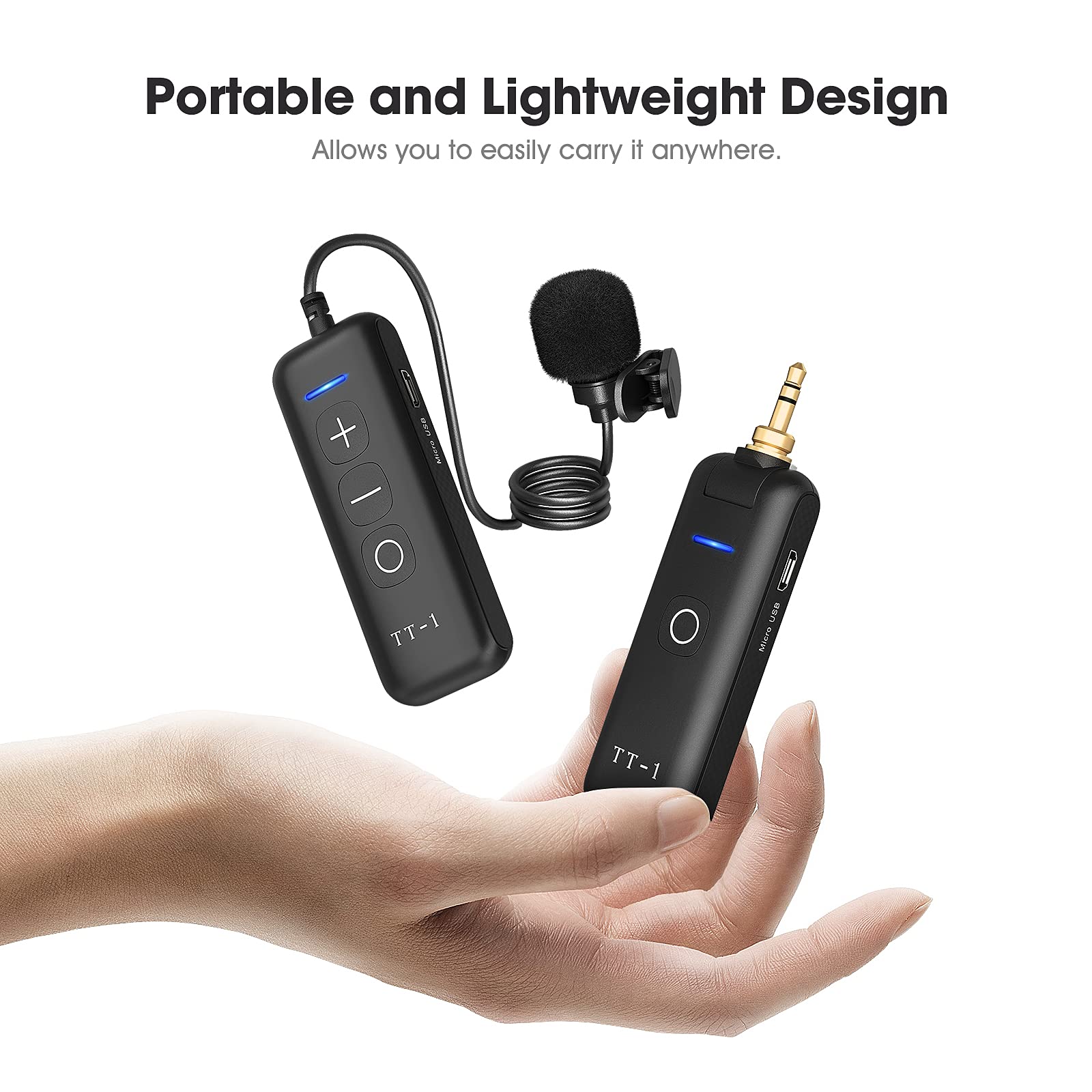 GoorDik Wireless Lavalier Lapel Microphone, Denoise Wireless Lav Mic System, Plug&play, 160ft Range, Wireless Transmitter&Receiver for iPhone, Camera, SmartPhone, Video Recording, YouTube, Vlogging