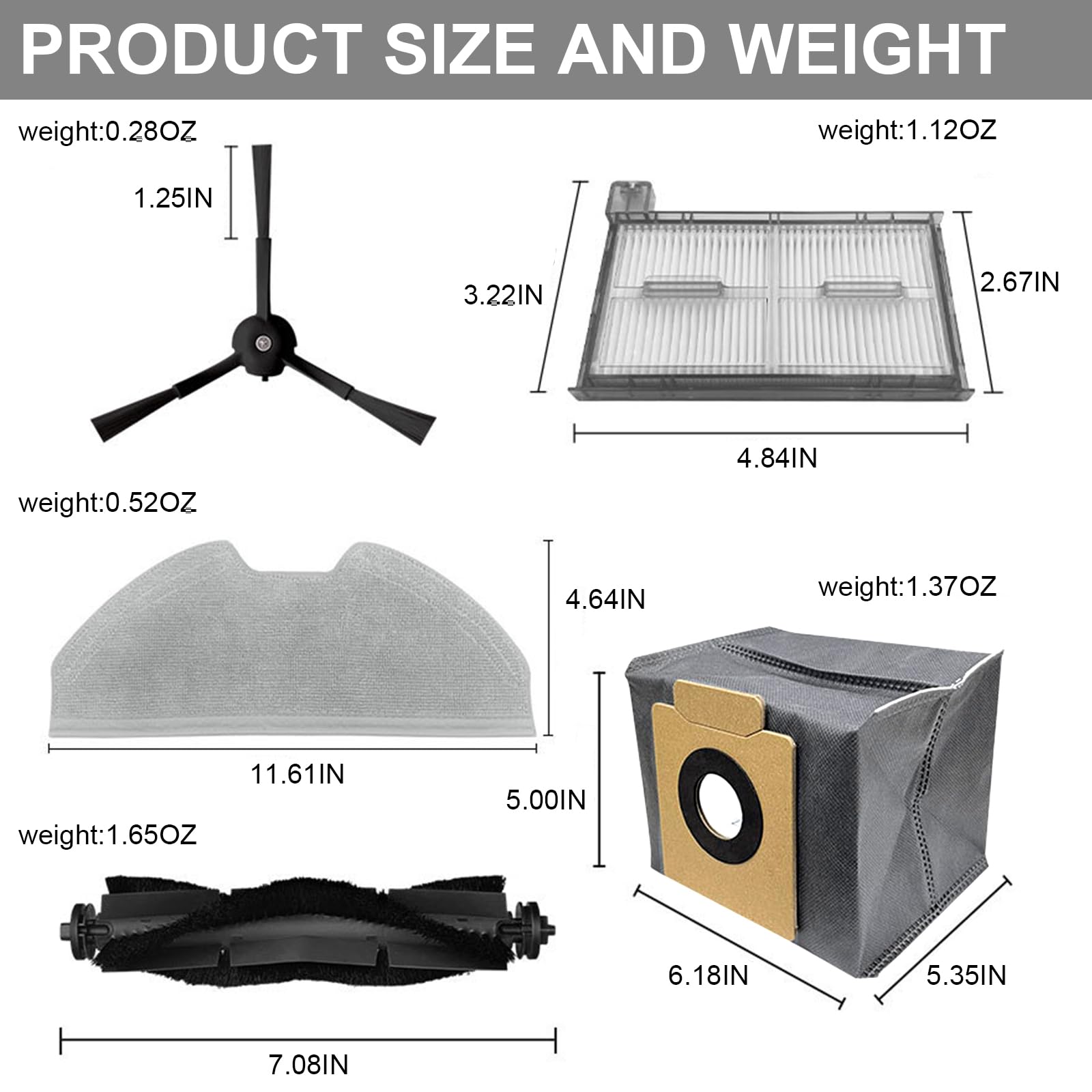 Suitable for eufy X8 Pro Robot Vacuum Accessories main rolling brush Edge brush filter mop dust bag (1 rolling brush +2 filter +2 mop +4 side brush +3 dust bag)