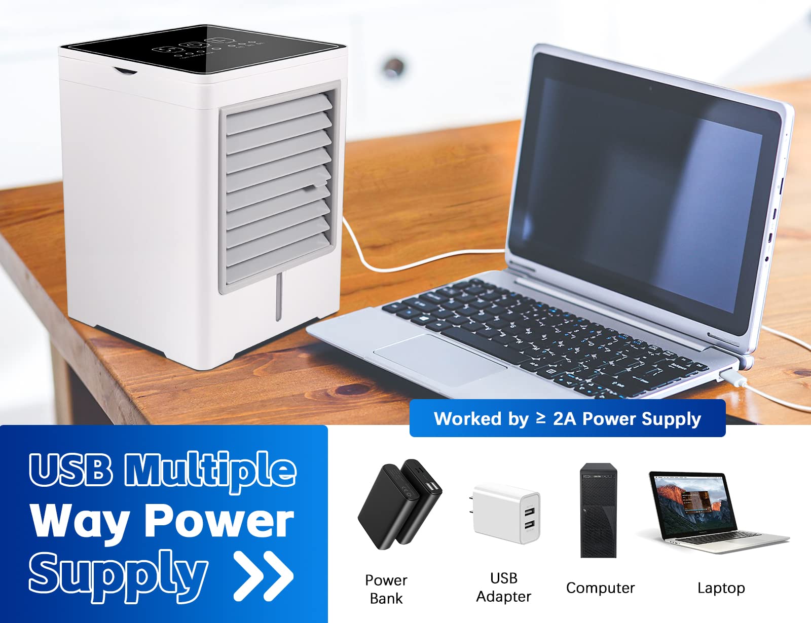 Off Paper Personal Air Conditioner Mini AC, 3 Speeds 450ML Water Tank Room Evaporative Air Cooler Cooling Fan with Timer, Aromatherapy Notch, Spray Function, Portable AC Units for Rooms and Office