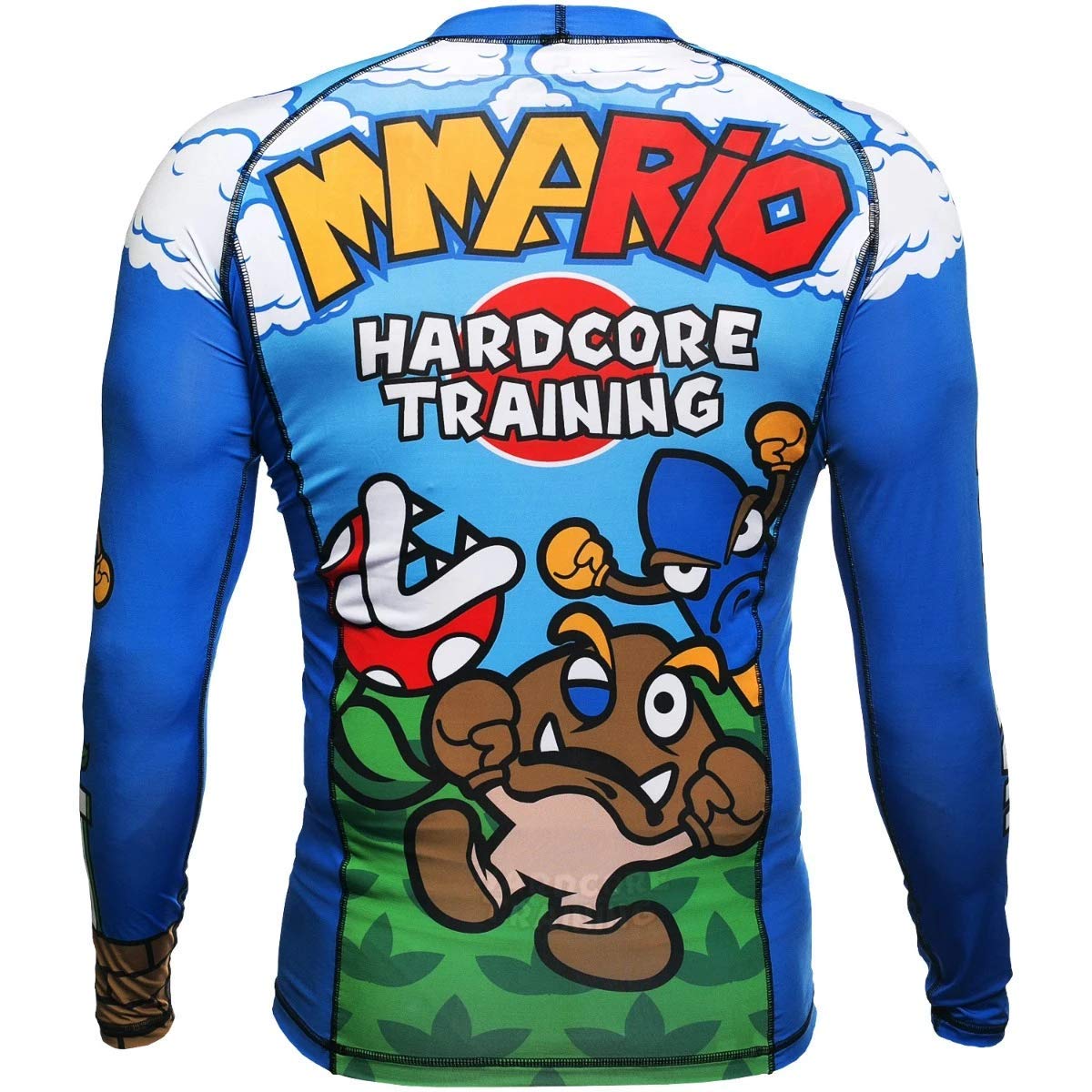 Hardcore Training MMArio Men's Rash Guard Compression Long Sleeve MMA No-Gi Tight BJJ Grappling Base Layer Combat (as1, Alpha, s, Regular, Blue/Red)