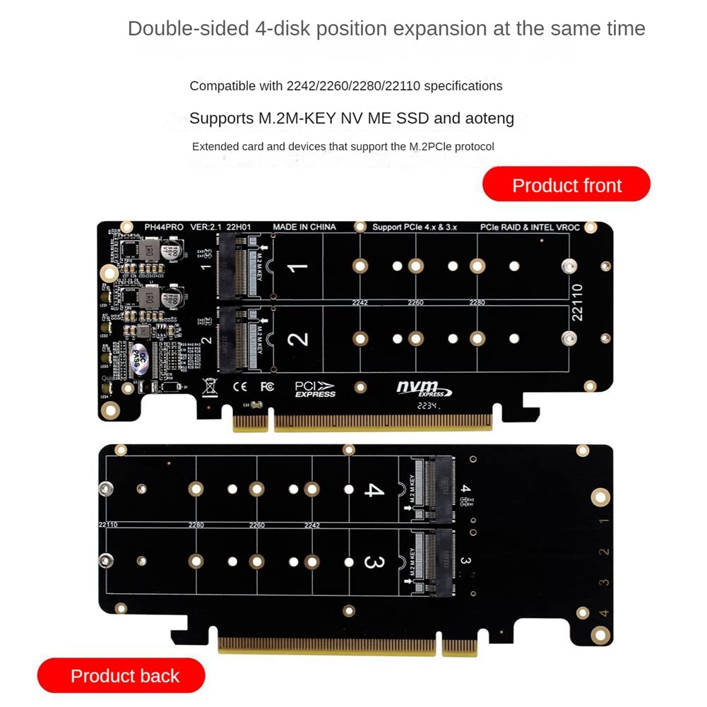 PCIE 4.0 -Disk PCIeX16 to M.2 M-Key NVME SSD Expansion Card,Supports 4 NVMe M.2 M Key 2280 SSD