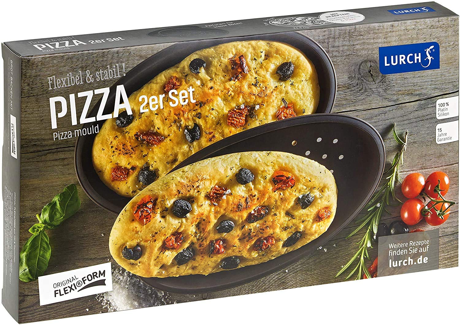LURCH Germany Flexiform Silicone Oval Pizza Molds 9.8 x 5.9 inches - Set of 2 - Brown