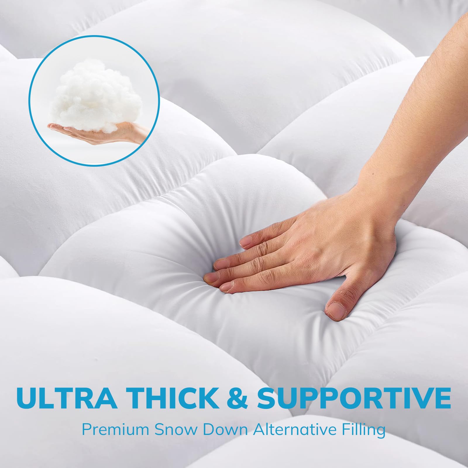 wOod-it Full Size Mattress Topper for Back Pain, Extra Thick Mattress Pad Cover, Cooling Breathable Pillow Top Protector Overfilled with Down Alternative, 8-21" Deep Elastic Pocket (54x75 Inches)