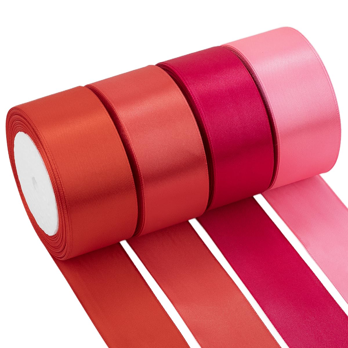 SUMERBOX Satin Ribbon 1 1/2inch, 25 Yards Satin Ribbon for Crafts, Bouquets, Bows, Gift Wrapping, Wedding Decoration, 4 Rolls Ribbons 100 Yards Total