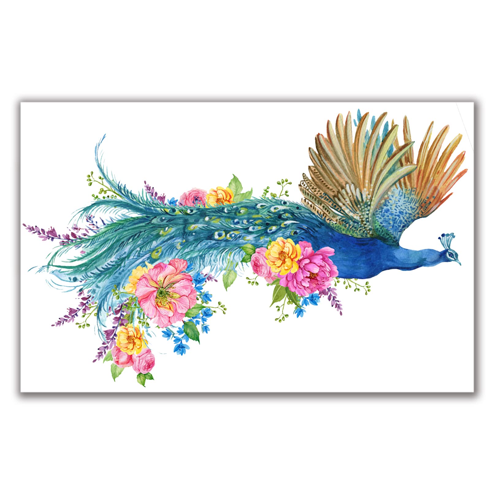 Peacock Floral Wall Sticker Beautiful Blue Peacock Wall Decals Removable Peel and Stick Art Mural for Bedroom Living Room Nursery Classroom Home Wall Decor