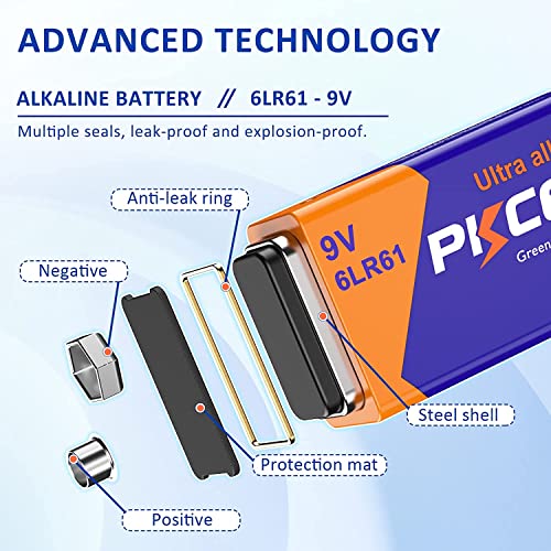 PILOCEL 9V Batteries, 9 Volt Alkaline Battery, Long-Lasting 9V Battery for Smoke Detector, 10-Year Shelf Life, 8 Pack