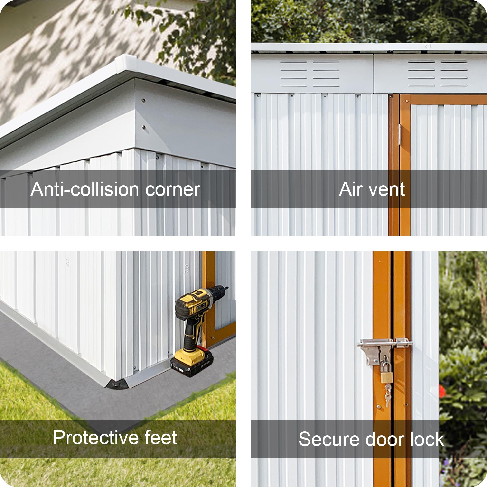 SumKea 5 x 3 Ft Outdoor Storage Shed, Lockable Metal Tool Shed,with Anti-Collision Corner Small Shed, for Garden, Backyard, Swimming Pool Outdoor Storage Shed, Brown