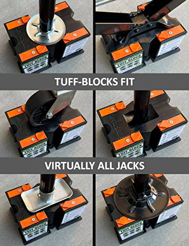 TUFF-Block by Dock N Stow Trailer Jack Blocks for RV Camper, 5th Wheel, Boat | Works w/Any Tongue Jack, Post, Scissor Stabilizer or Foot (Round or Square) | Stand Supports 10,000 lbs | Orange Stops