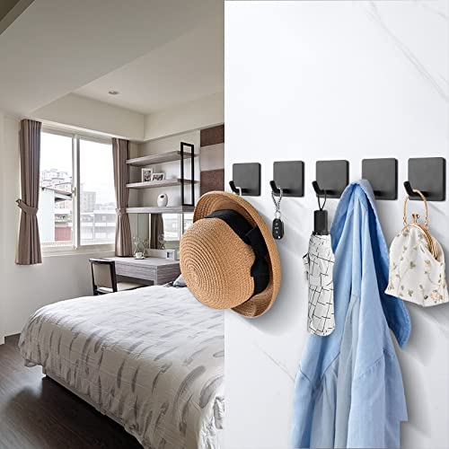 NearMoon Adhesive Hooks- Heavy Duty Bathroom Wall Hooks Waterproof Stainless Steel Towel Hangers Stick on Wall Clothes Holders for Bathroom Kitchen Home, 5 Pack (Matte Black)
