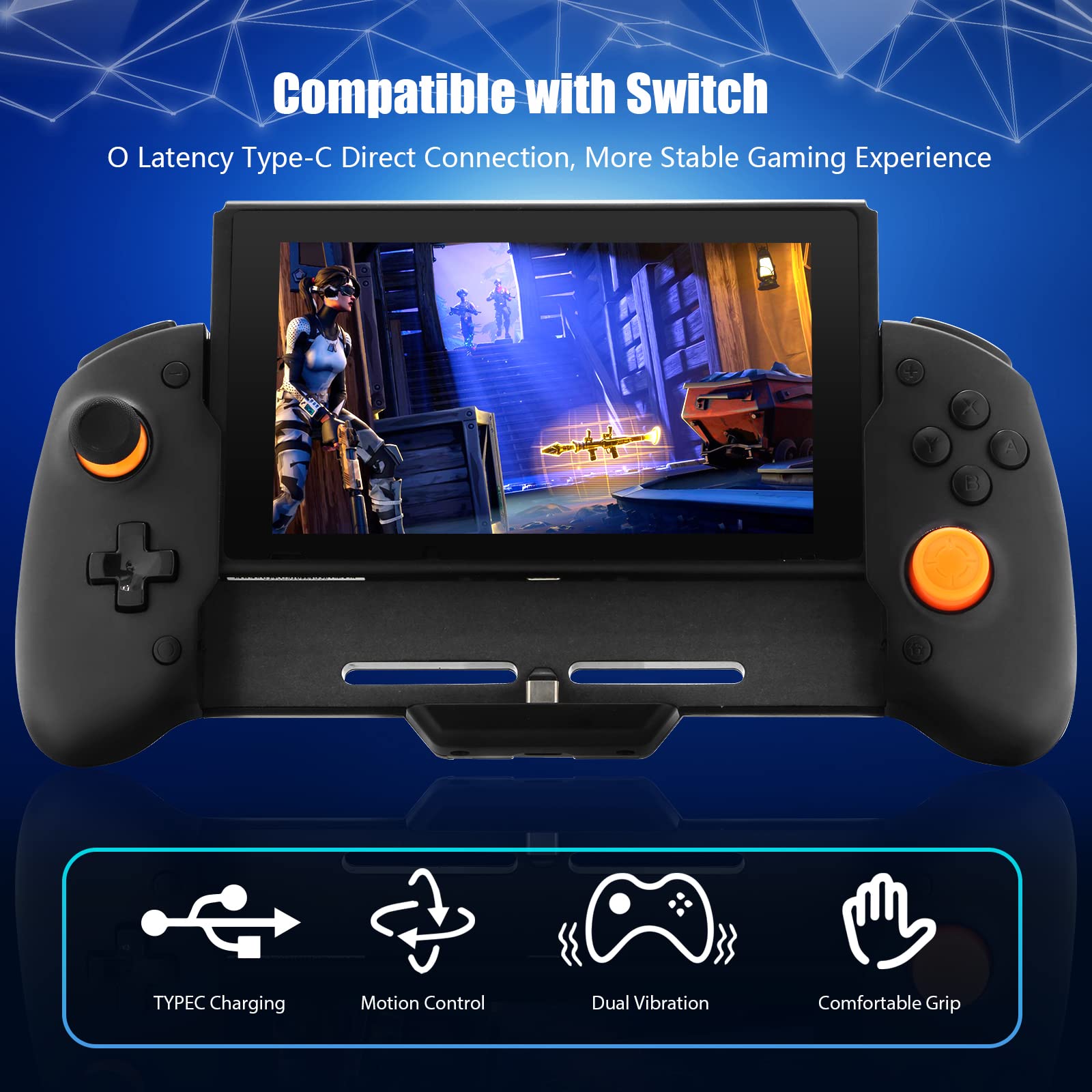 HEATFUN Wireless Controller Compatible with Nintendo Switch, Large Controller for Nintendo Switch with Precise Rocker, Dual Motor Shock Feedback and Screenshot