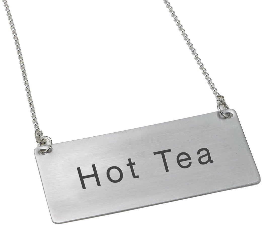 LeRose Stainless Steel Chain Signs ~ Set of 5 ~"Coffee","Decaf","Hot Water","Hot Tea","Iced Tea" ~ 3-1/2" x 1-3/4" Beverage Table Display Signs