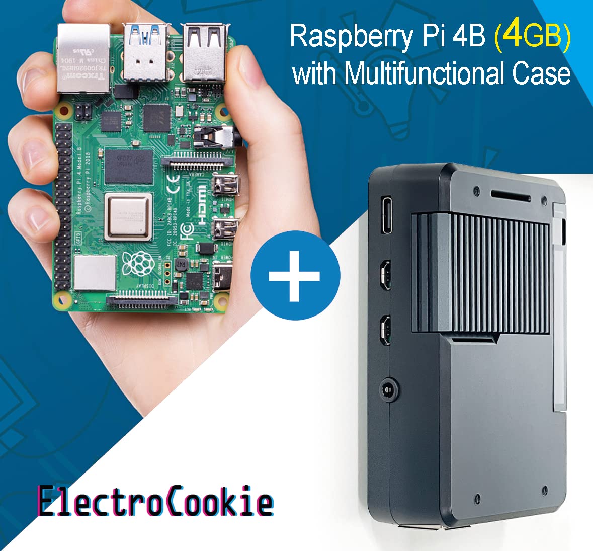 Raspberry Pi 4B (4GB) Board with Multi-Functional Case - 1.Noiseless Passive Cooling 2.Active Cooling for Heavy Loads 3.Wall Mount 4.Cluster Building