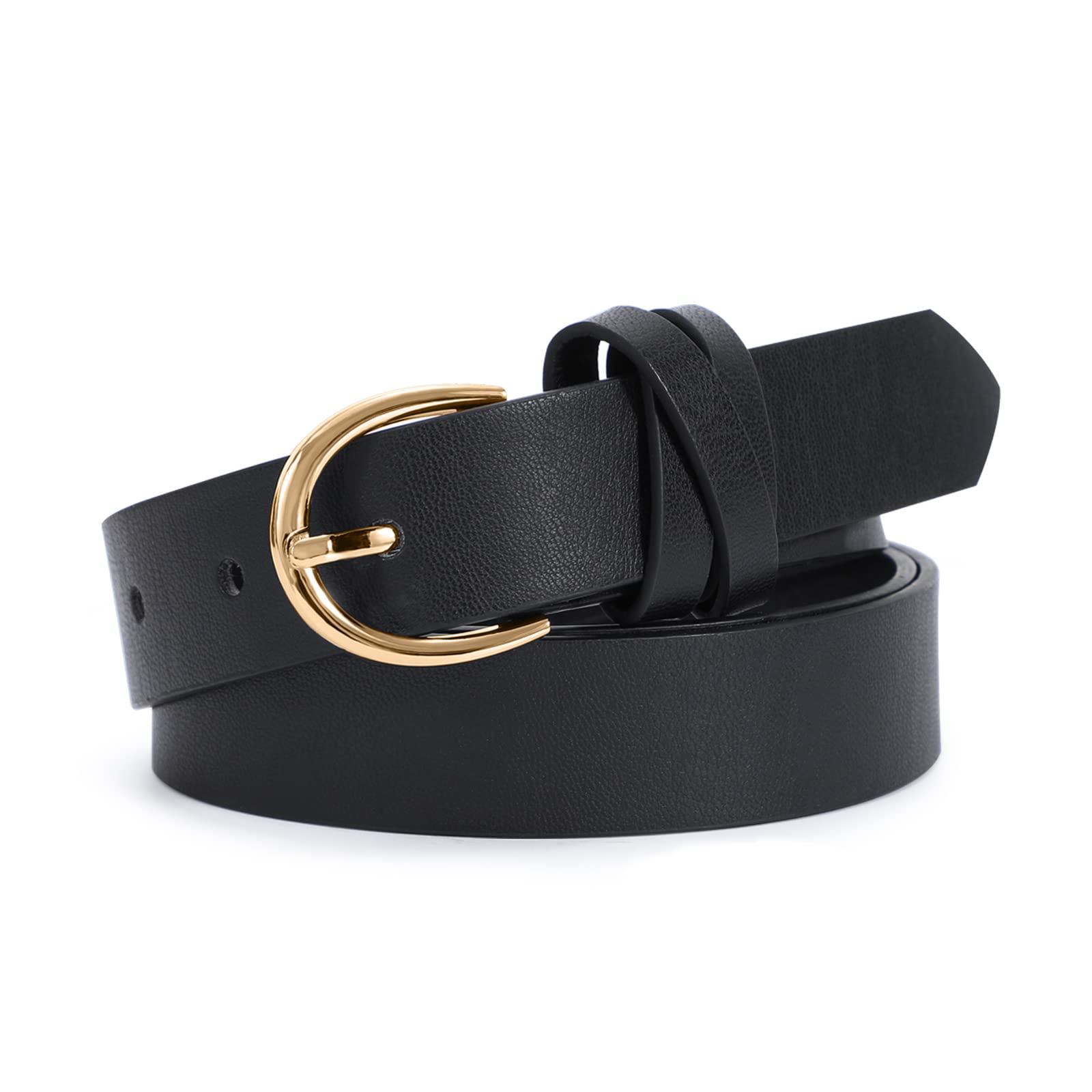 JASGOOD 2 Pack Women Leather Belt for Jeans Pants,Fashion PU leather Belt with Silver Buckle