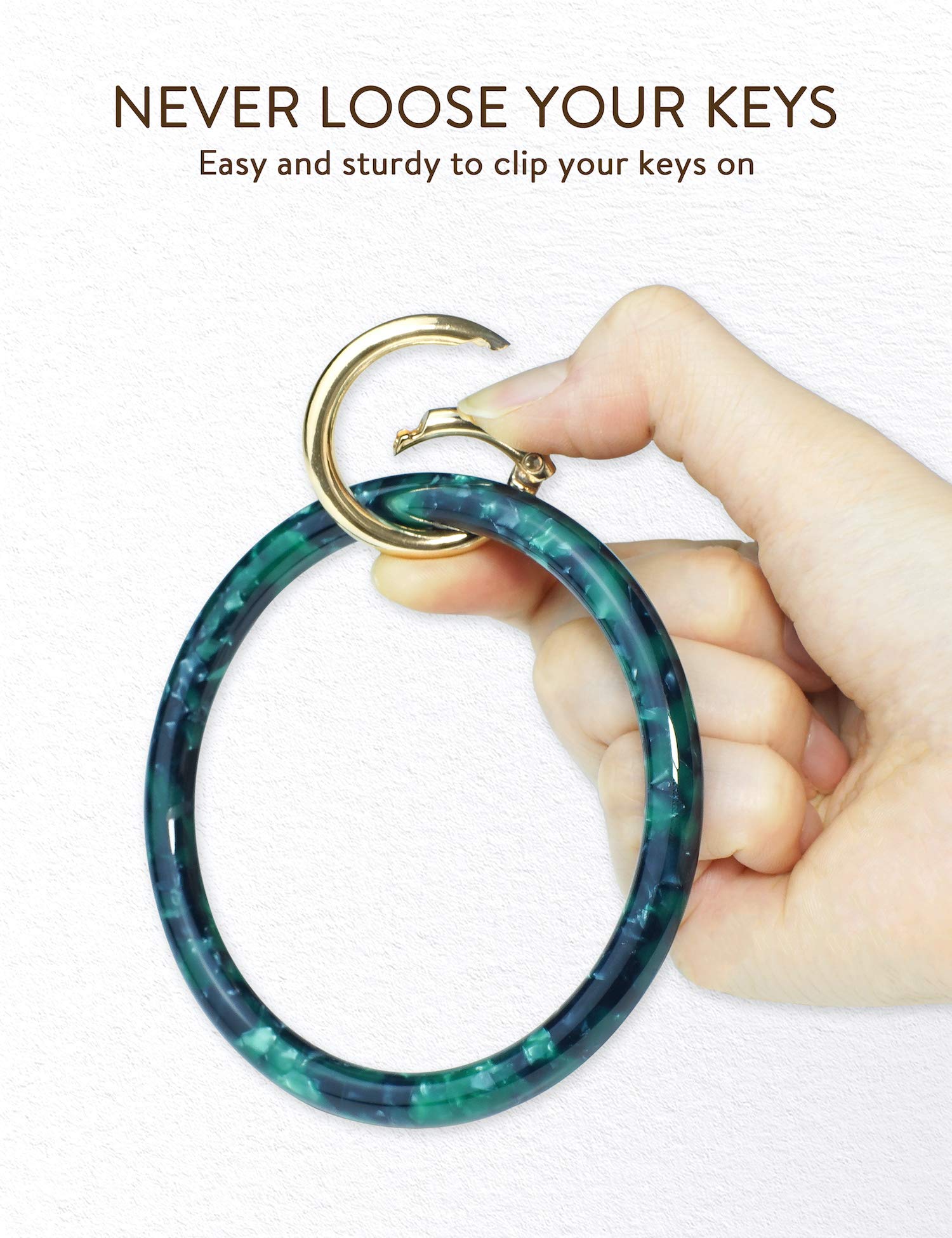 Heesch Bangle Key Ring Bracelet Keychain Key Ring Bracelet for Women, Acetate Circle Keyring for Wrist (Dark Green)