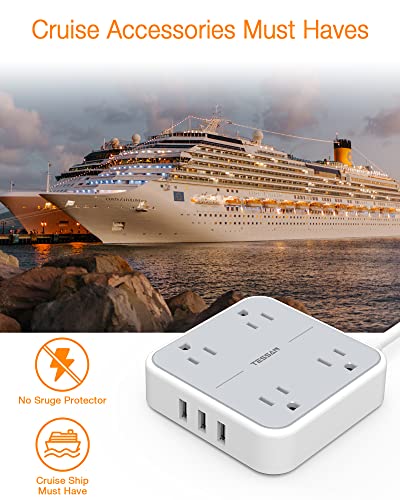 Power Strip with 3 USB Ports, TESSAN 5 ft Extension Cord Flat Plug with 4 Outlets, Indoor Desk Charging Station, Mountable Compact for Travel, Cruise Ship, Office, School, Dorm Room Essentials Gray