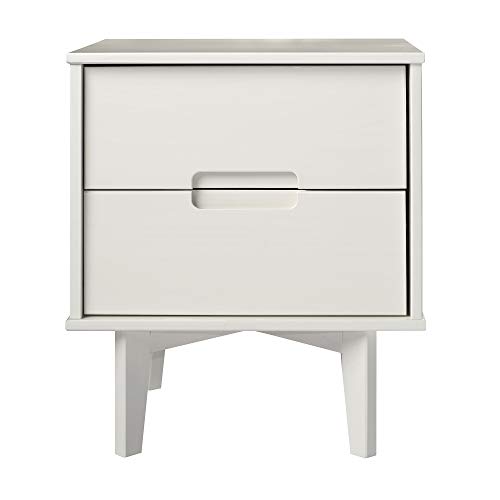 Walker Edison Furniture AZR2DSLNSWH Solid Wood 2-Drawer Groove Handle End Side Table Nightstand with Storage, 24" H, White