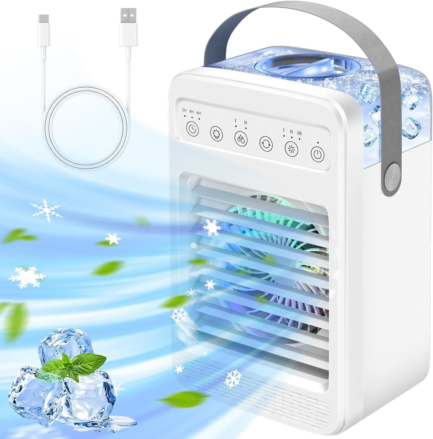 okoium Portable Air Conditioners,Mini Air Conditioners Portable for Room,Oscillating Small Mini AC with Timer,4 Speeds 2 Cool Mist,Small Room Air Conditioners for Room, Light Blue