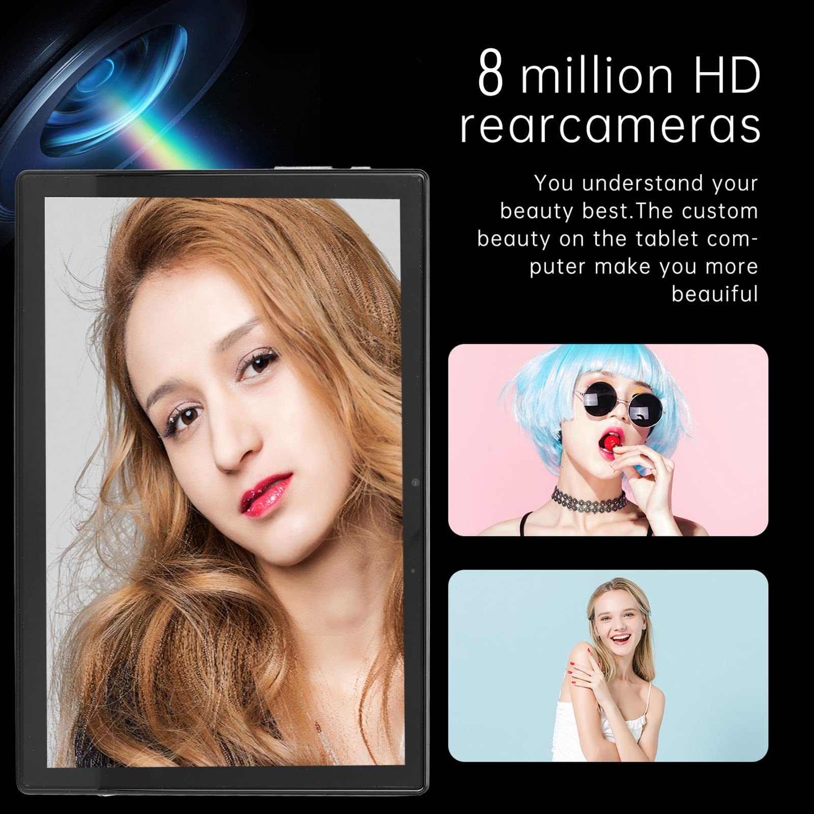 Septpenta 10.1in Tablet for Android 11, 8G 256G 1960X1080 2.5D Curved Glass IPS HD Touchscreen 8 Core 4G Calling Tablet, 8MP 20MP 6000mAh 2.4G 5G WiFi 178° Viewing Angle 100‑240V(USA)