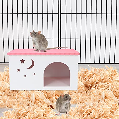 Wooden Hamster Hideout House Small Pets Sleeping Hut for Syrian Hamster Rat Mouse Baby Guinea Pig (Pink)