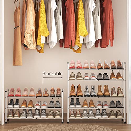 TZAMLI 3-Tier Stackable Closet Shoe Rack Organizer, Expandable and Adjustable Metal Shoes Shelf Storage Small Shoe Rack for Entryway Dorm, White