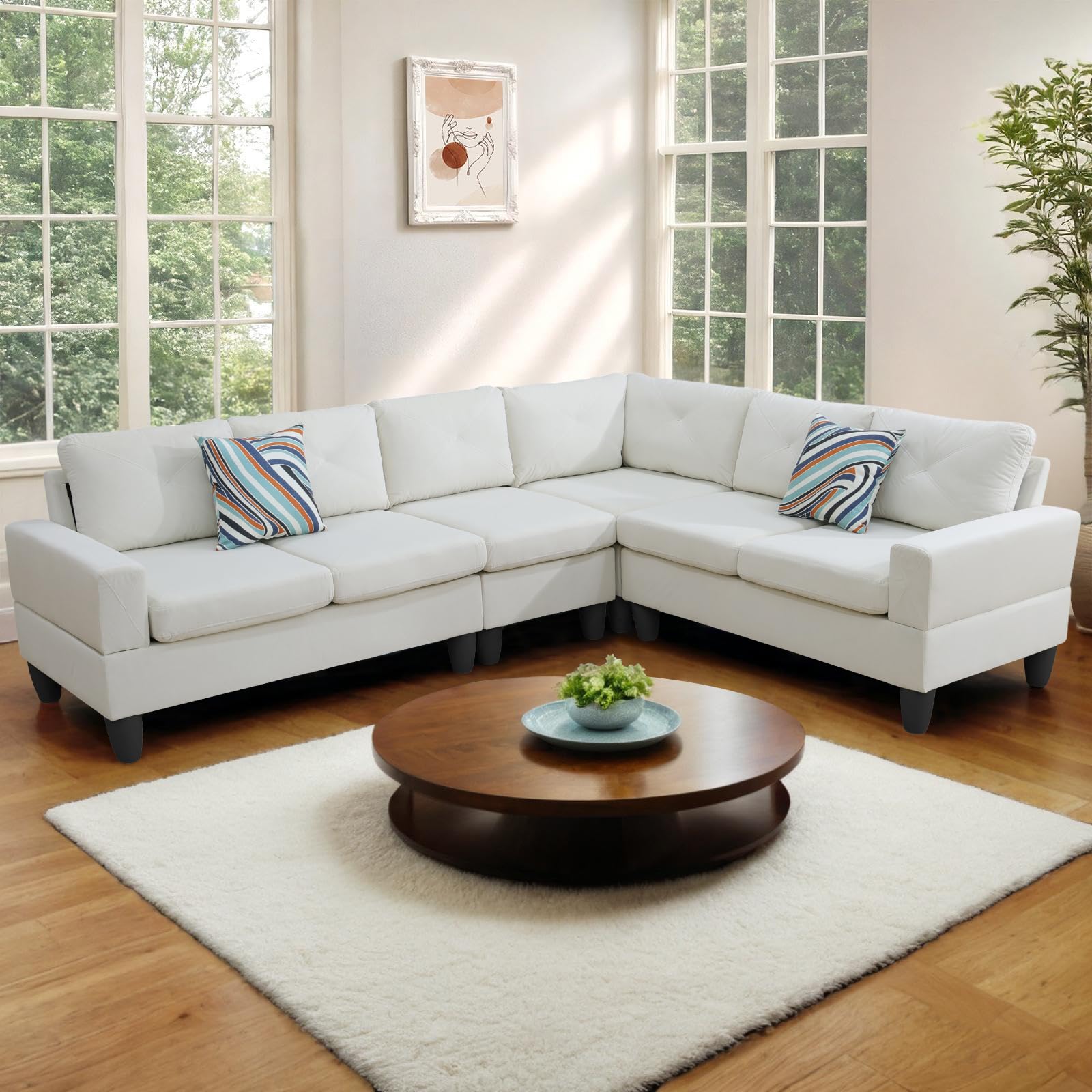 Rovibek Sofa Couches U L Shaped 6-Seater for Living Room, White