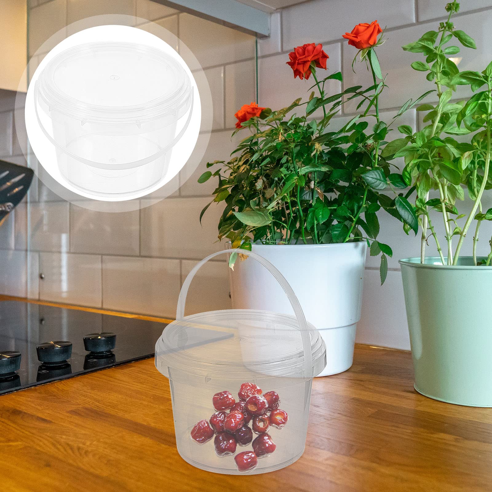 LUOZZY 10 Pcs Small Clear Plastic Buckets with Lids and Handles Ice Cream Buckets Airtight Food Storage Bucket with Lids for Kitchen (0.5 Liter)