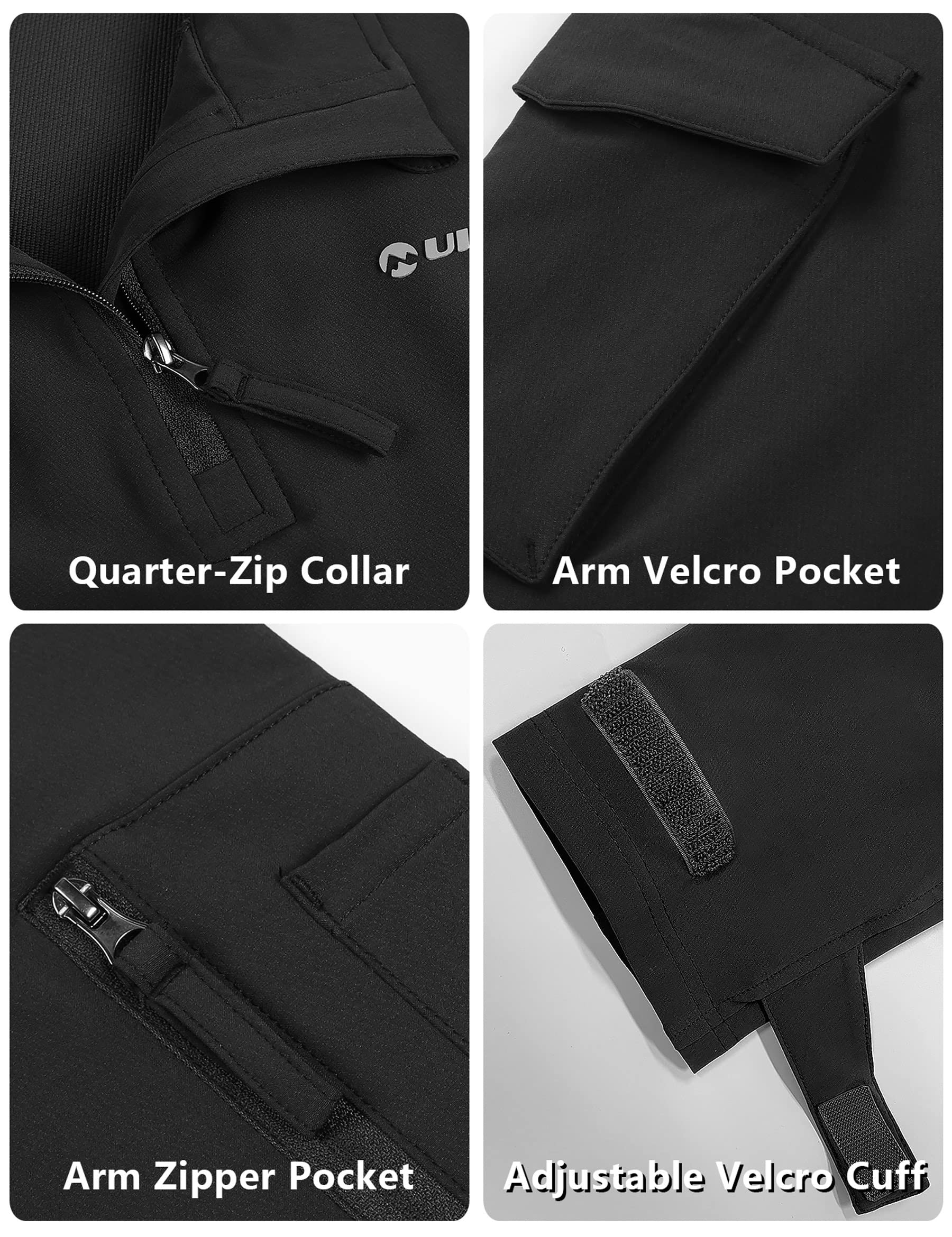 Men's UPF50+ 1/4 Zip Shirts Quarter-Zip Pullover Long Sleeve Outdoor Workout Golf Hiking Athletic Tops Sweatshirt Black