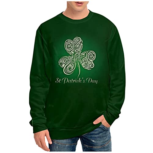 Mens Tops St. Patrick's Day Graphic Green Top Crew Neck Long Sleeve Tee Shirt Holiday Workout Sweatshirts for Men