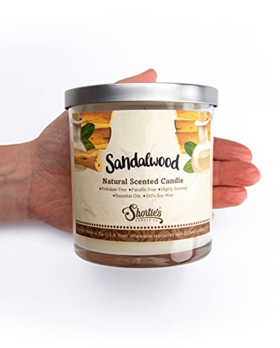 Sandalwood Scented Natural Soy Candle, Essential Fragrance Oils, 100% Soy, Phthalate & Paraben Free, Clean Burning, 9 Oz.