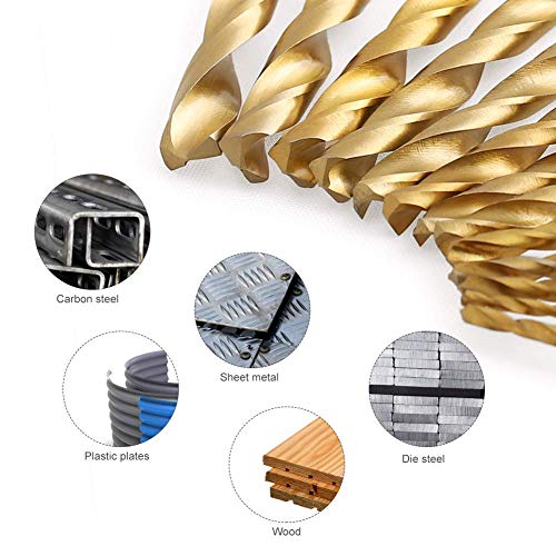 NORTOOLS Hex Shank Drill Bit Set 13 PCS High Speed Steel Titanium Coated Twist Drill Bits 1/4 Inch Quick Change Hex Driver Set for Wood Plastic Aluminum Alloy (1/16" - 1/4")