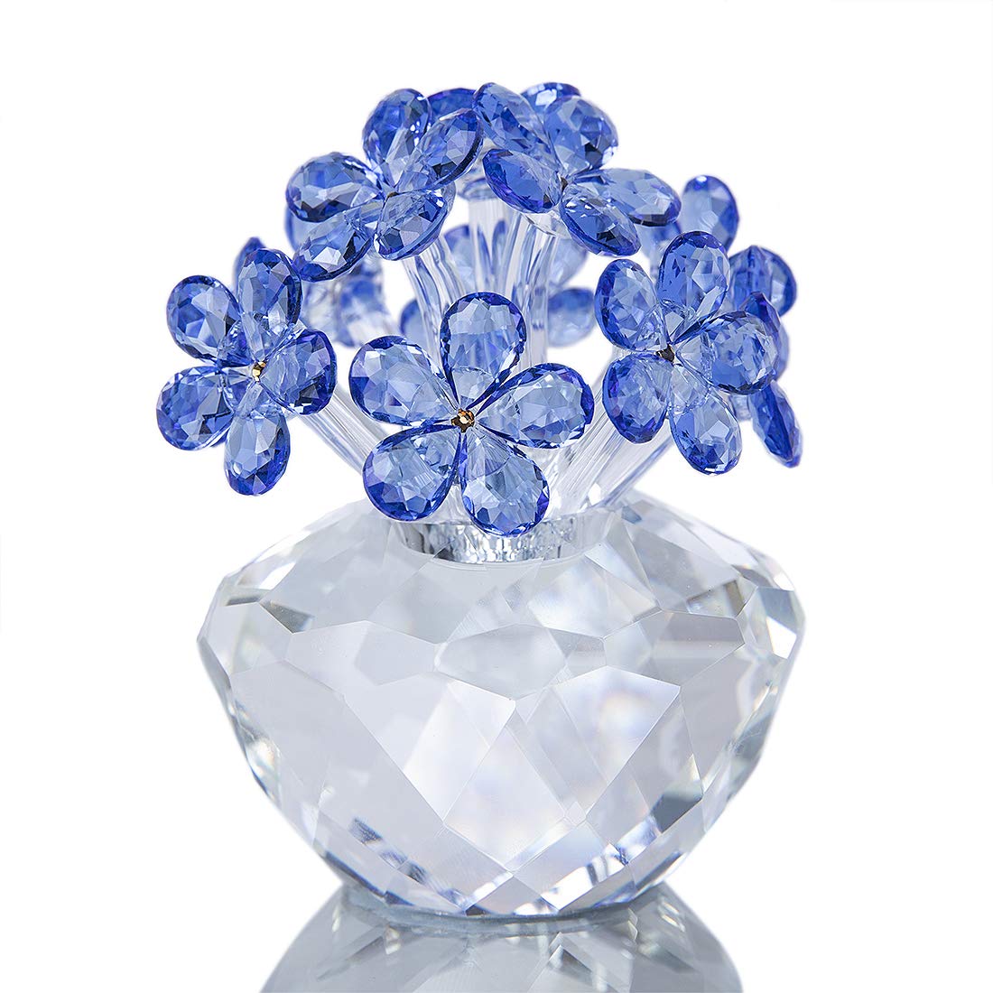 H&D HYALINE & DORA Crystal Flower Figurines Forget-Me-Not Glass Ornament Paperweight (Blue)