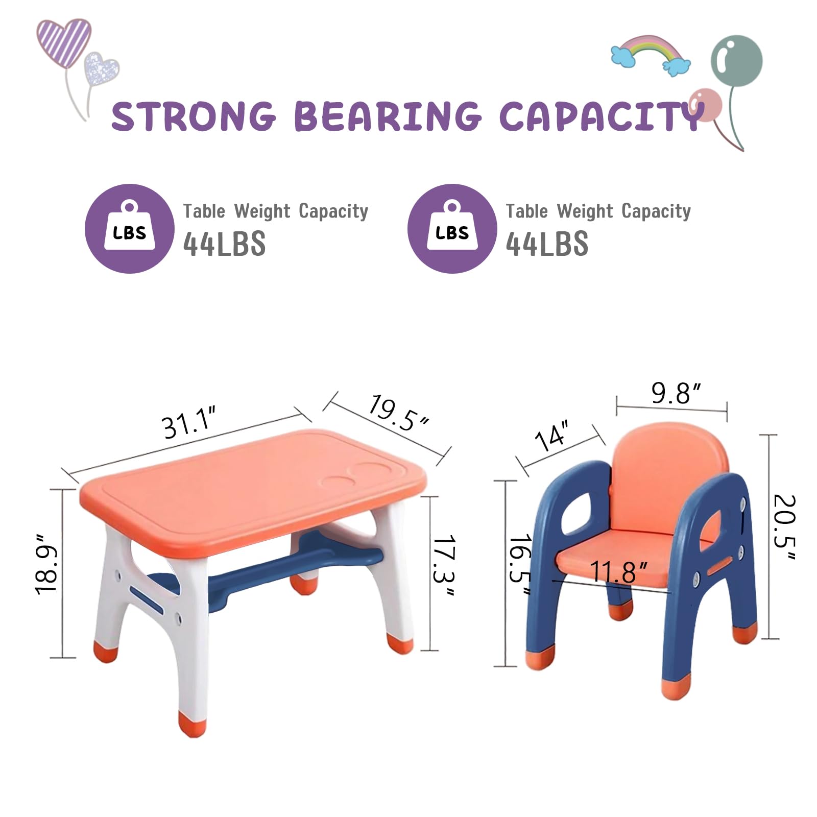 Kids Table and Chair Set, Activity Table for Kids with Storage Shelf Ideal for Preschool, Kindergarten, Easy to Clean,Durable and Drawing,Toddler Table and Chair Set(Coral red)