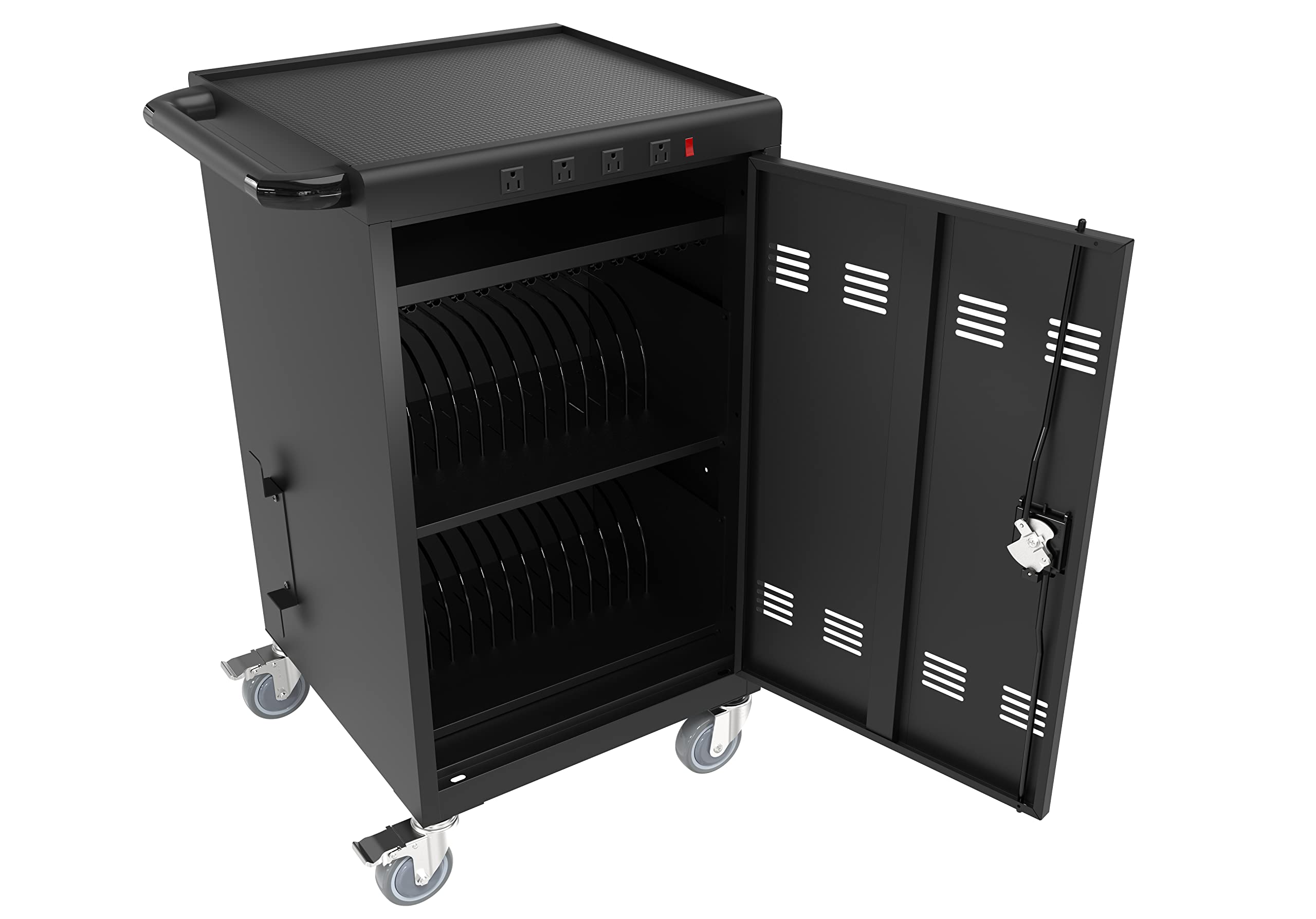 ODC 36 Device Mobile Charging Storage Cart for iPads,Chromebooks and Laptop Computers,Up to 17-inch Screen Size,Surge Protection,Front & Back Access Locking Cabinet