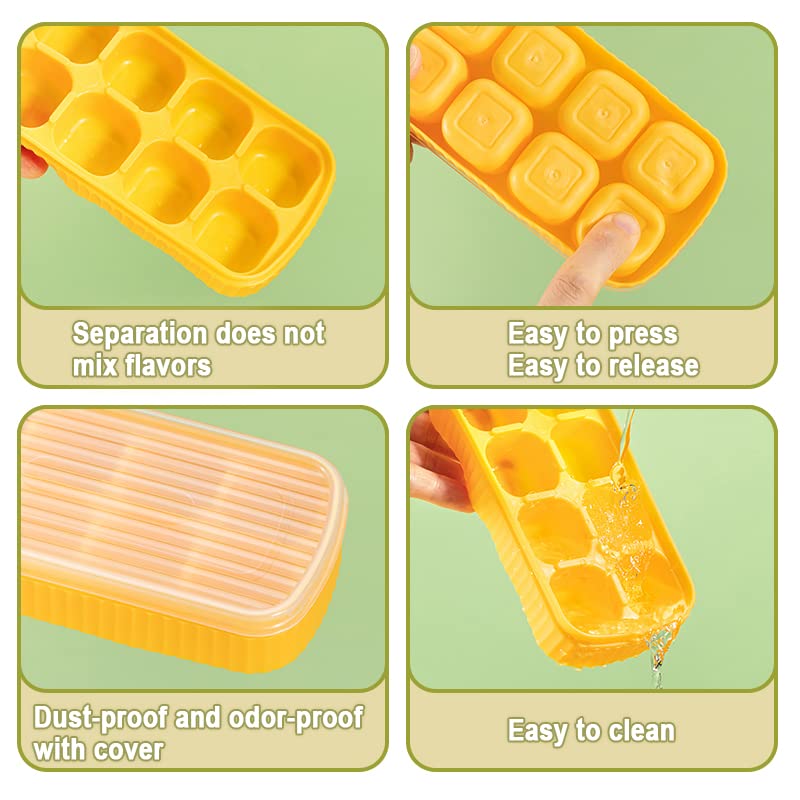 Mini Ice Cube Trays for Freezer, Silicone Ice Cube Trays with Lid for Mini Fridge, Small Ice Cube Molds, Ice Trays with Covers for Cocktails or Whiskey, BPA Free, Flexible & Easy Release - 3 Pack