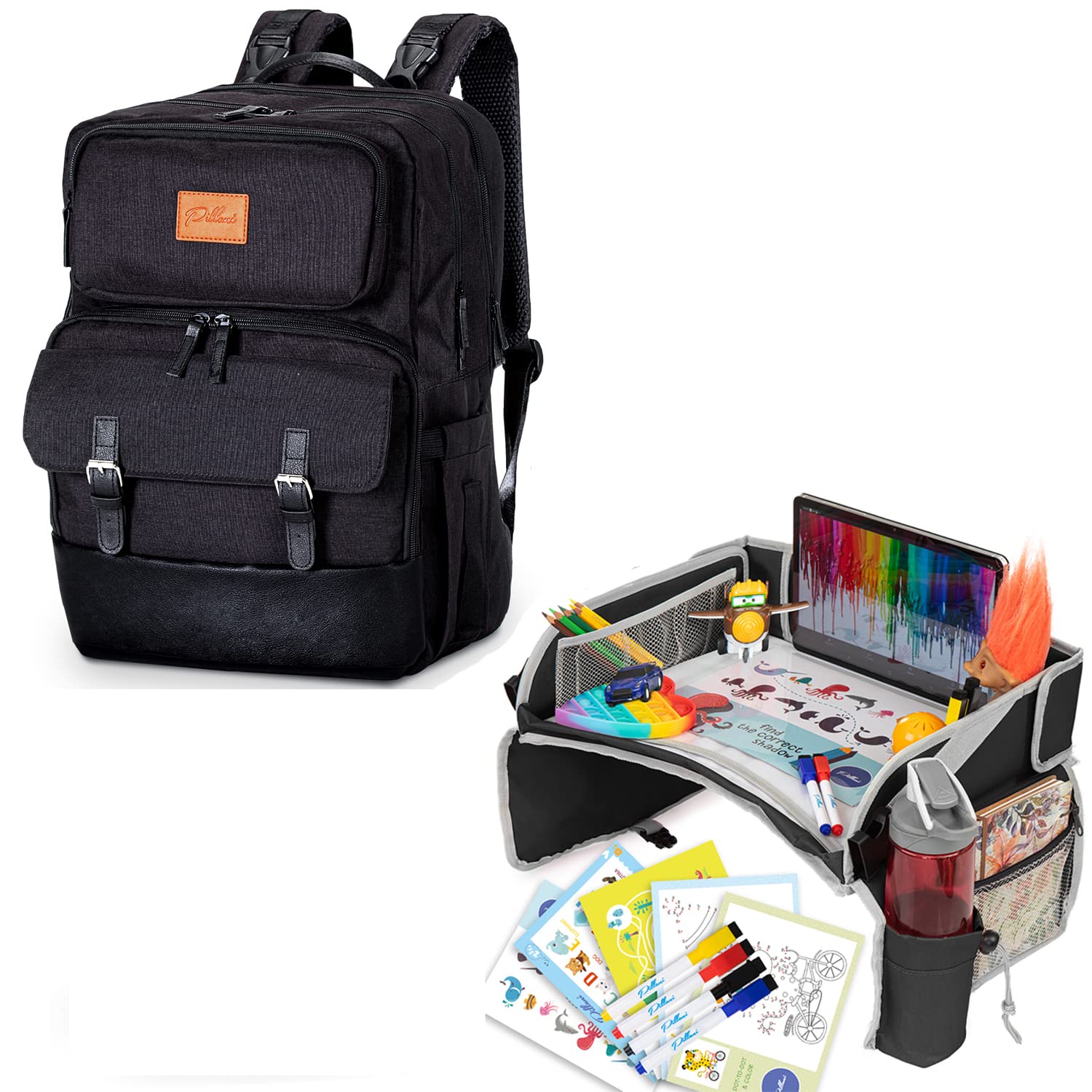 PILLANI Travel Bundle: Baby Backpack & Car Seat Tray for Kids
