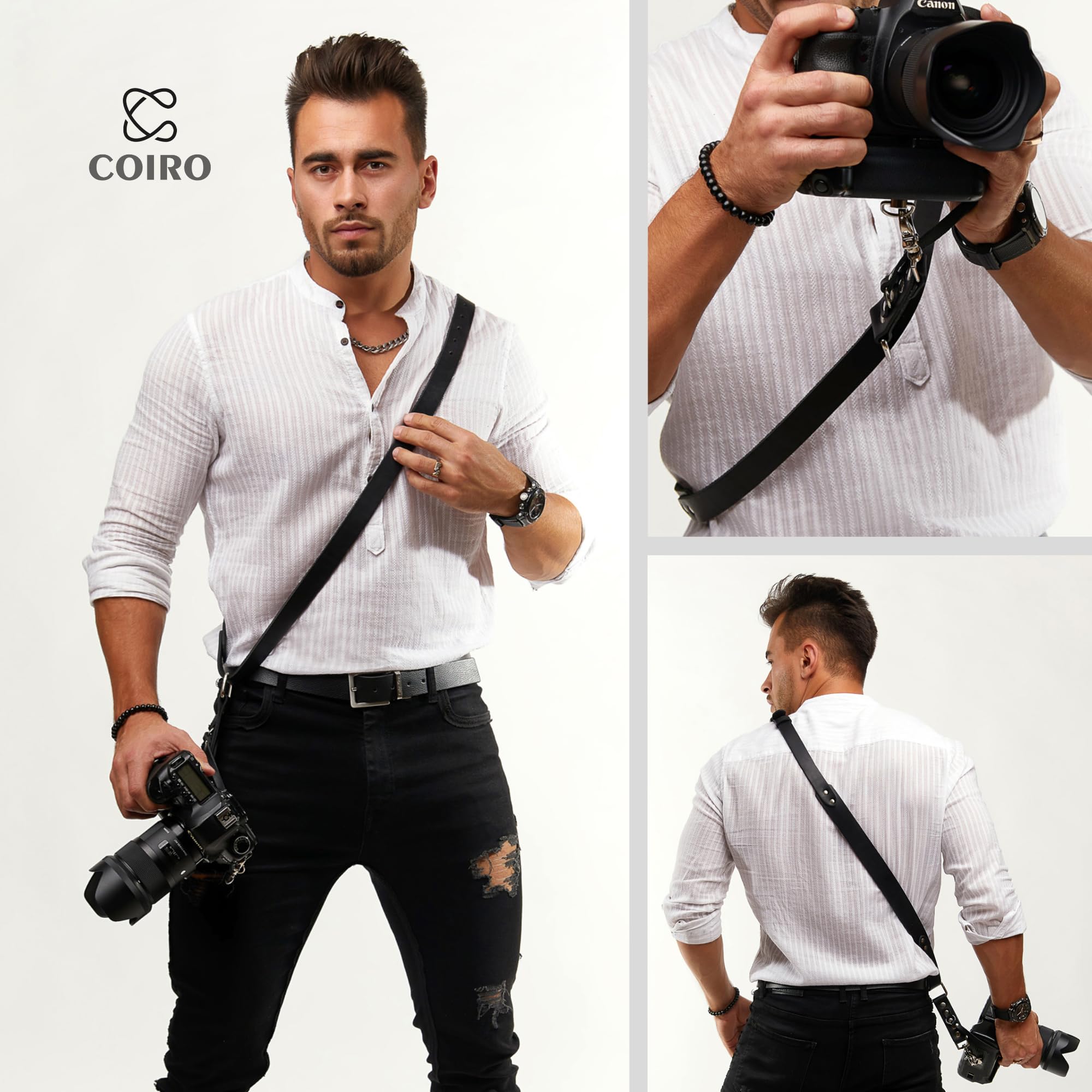 Leather Camera Strap for One Camera - Professional Single Leather Harness Shoulder Strap Quick Release Gear DSLR/SLR
