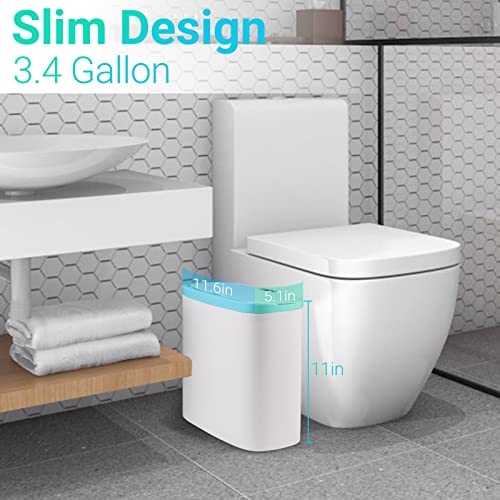 stonespace Motion Sensor Bathroom Trash Can with Lid, Small Automatic Garbage Can with Lid, Waterproof Narrow Trash bin for Bedroom, Kitchen, Office, 3.4 Gallon