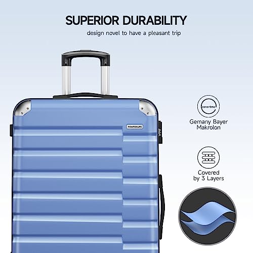 Powforlife Suitcase Sets Hardside With Double Spinner TSA Lock 3 Piece Travel Luggage Set Lightweight, Light Blue