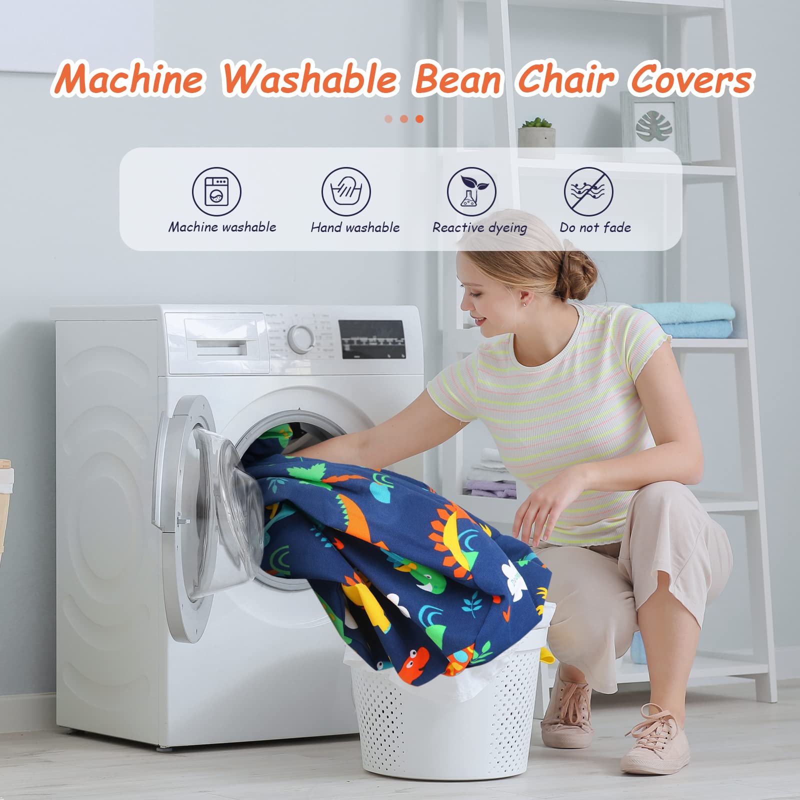 Hadieru Stuffed Animal Storage Bean Bag Chairs for Kids, Stuffable Canvas Bean Bag Cover Only Without Filler Kids Toy Storage Organizer(Star)